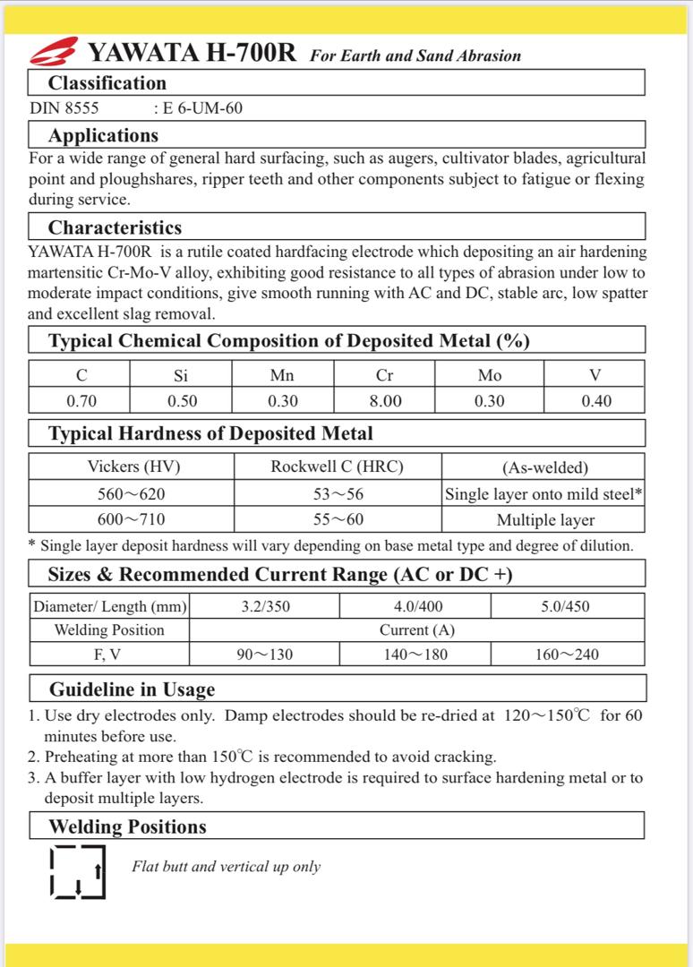 YAWATA HARDFACING WELDING ELECTRODE H-700R